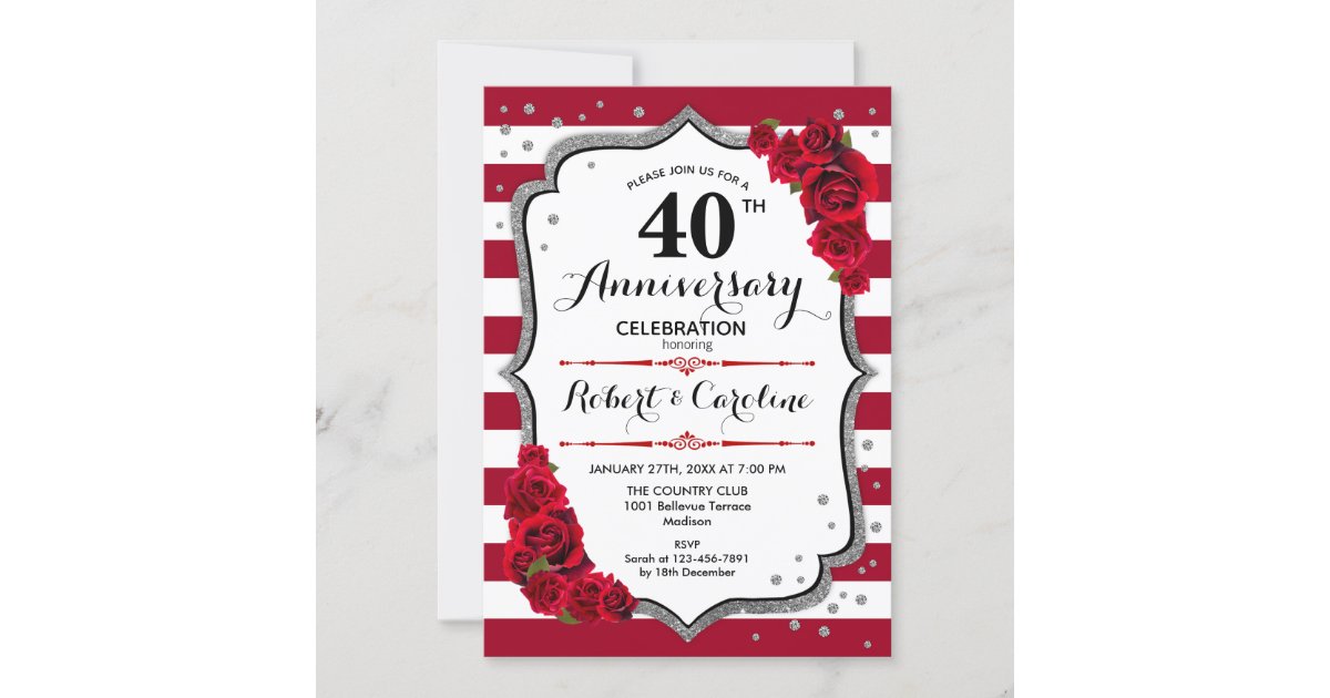 Ruby Red 40th Anniversary Invitation | Zazzle