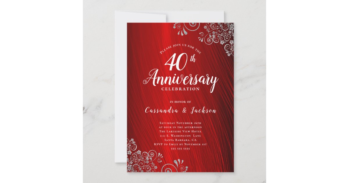 Ruby Red 40th Anniversary Party Invitation | Zazzle