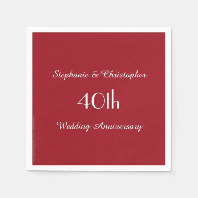 Ruby Red 40th Anniversary Party Paper Napkin | Zazzle