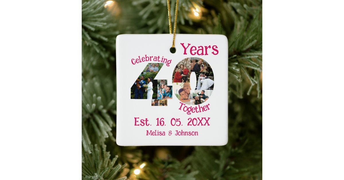 Ruby Red 40th Wedding Anniversary 11 Photo Collage Ceramic Ornament ...