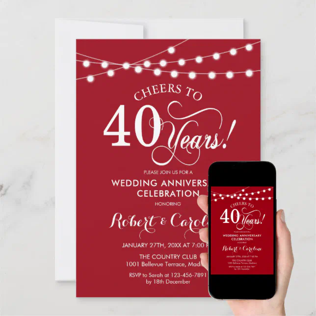 Ruby Red 40th Wedding Anniversary Invitation | Zazzle