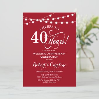 Ruby Red 40th Wedding Anniversary Invitation | Zazzle