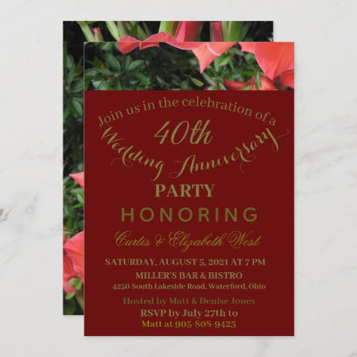 Ruby Red 40th Wedding Anniversary Invitation | Zazzle