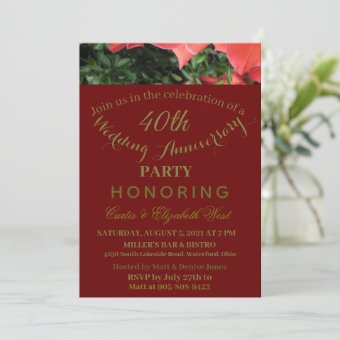Ruby Red 40th Wedding Anniversary Invitation | Zazzle
