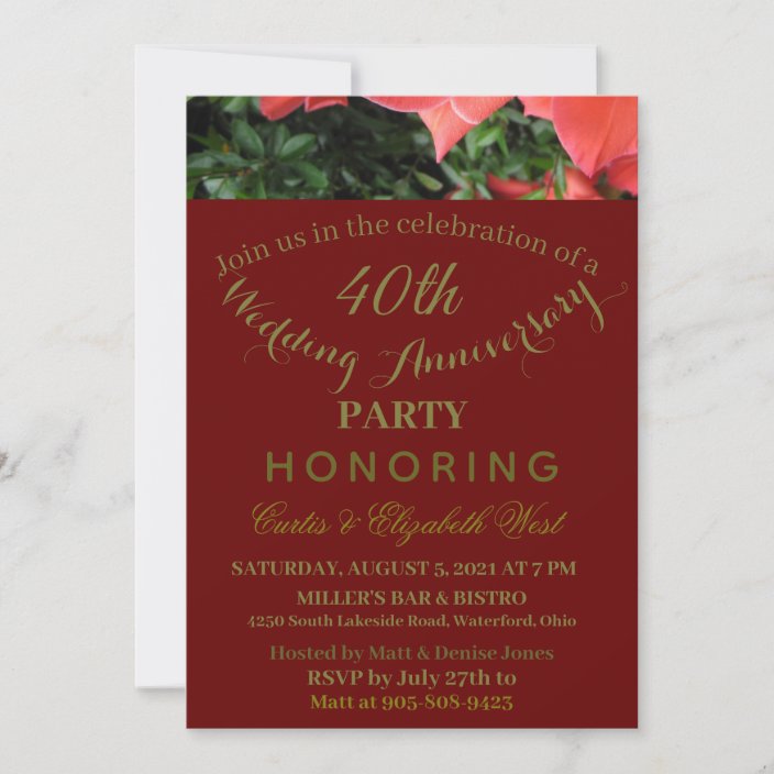 Ruby Red 40th Wedding Anniversary Invitation | Zazzle.com