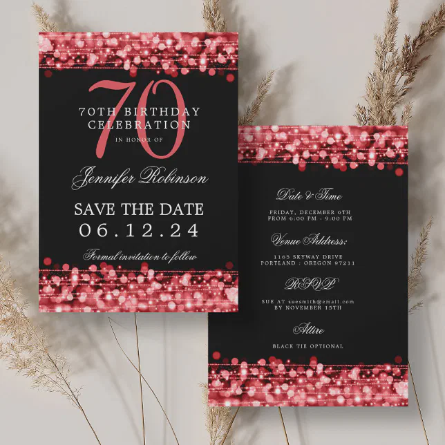Ruby Red 70th Birthday Save the Date w/ Details Invitation | Zazzle
