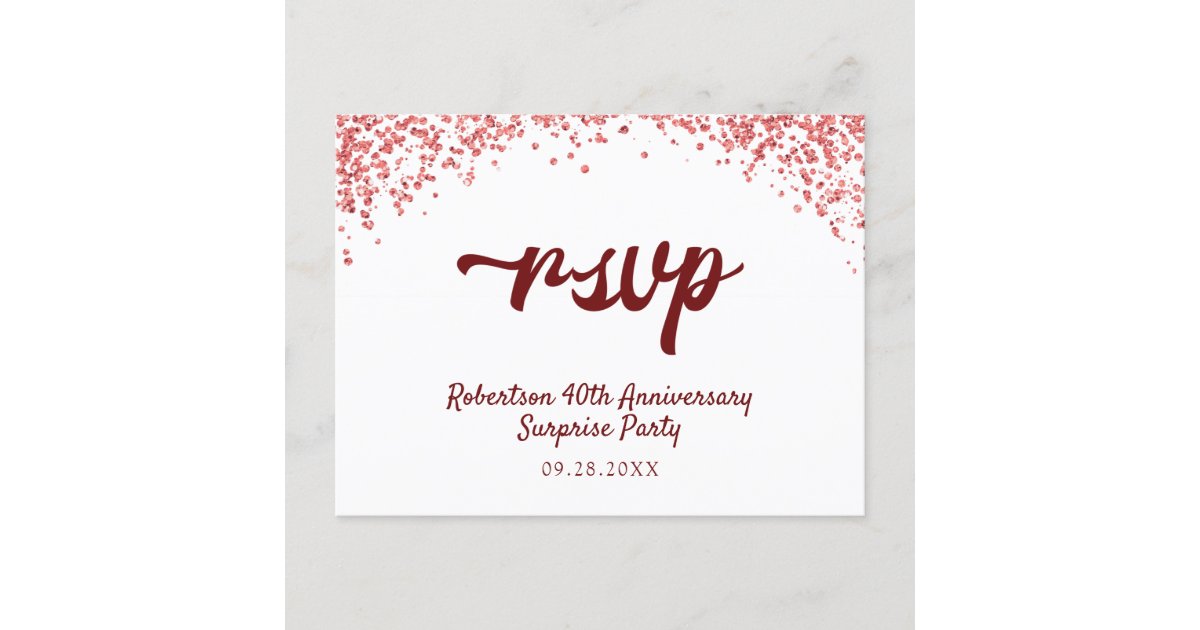 Ruby Red Anniversary Confetti RSVP Invitation Postcard | Zazzle