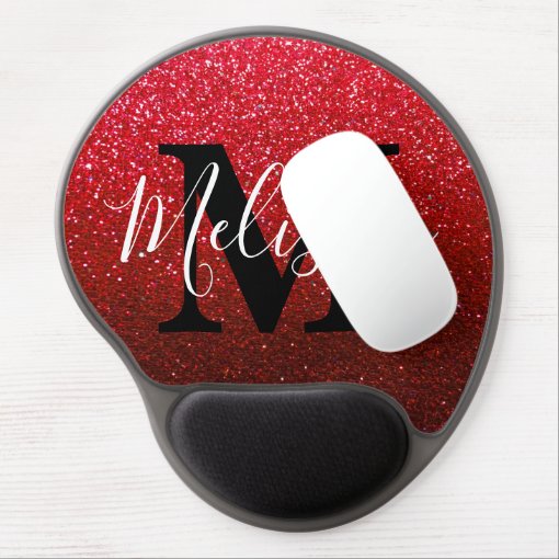 Ruby Red Black White Glitter Ombre Monogram Name Gel Mouse Pad | Zazzle