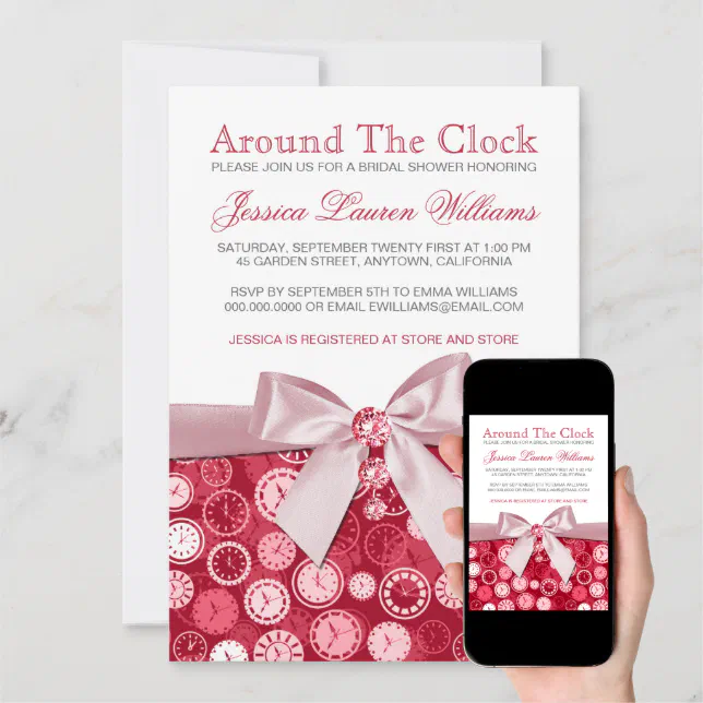 Ruby Red Bridal Shower Theme Around The Clock Invitation | Zazzle