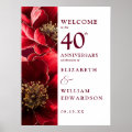 Ruby Red Chic Floral 40th Anniversary Welcome Sign | Zazzle