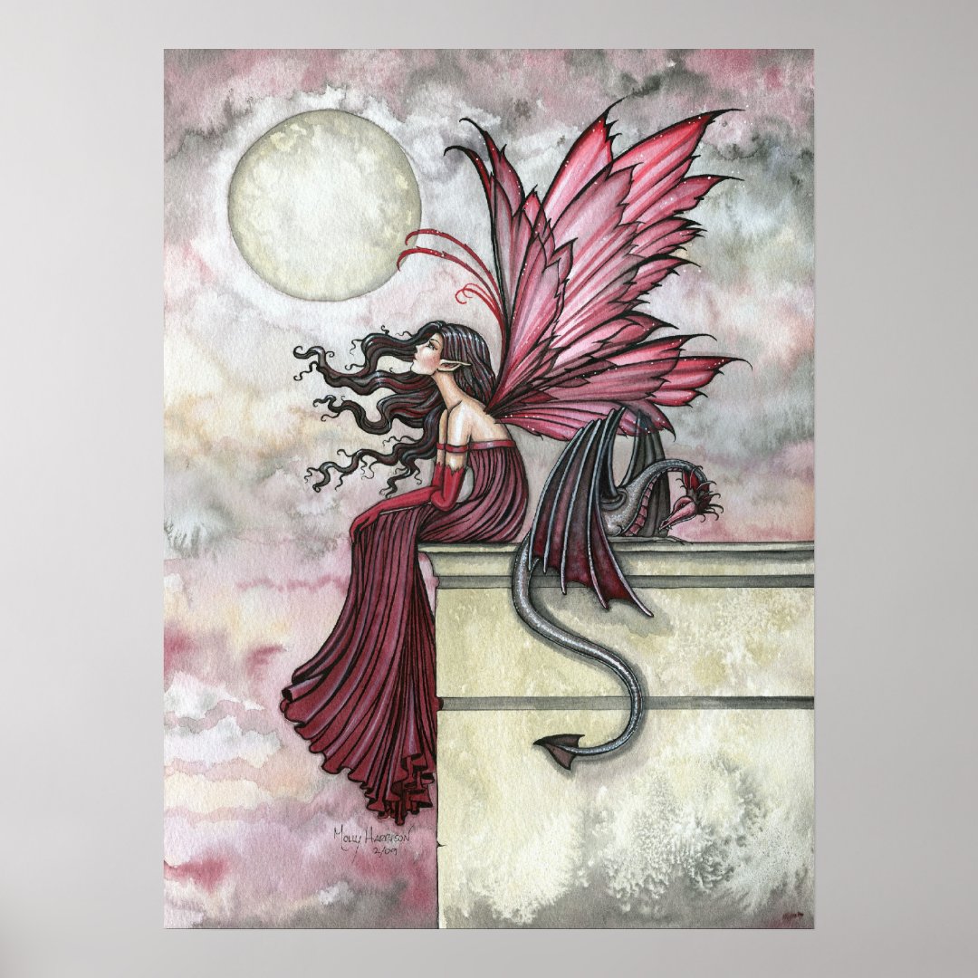 Ruby Red Fairy Dragon Poster Print | Zazzle