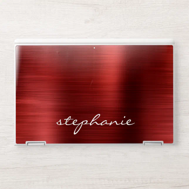 Ruby Red Faux Brushed Metal Personalized HP Laptop Skin | Zazzle