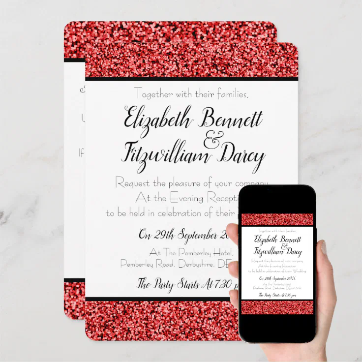 Ruby Red Faux Glitter Evening Invitation | Zazzle