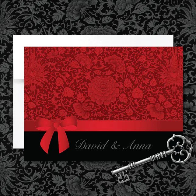Ruby Red Floral Brocade Wedding Invitation | Zazzle
