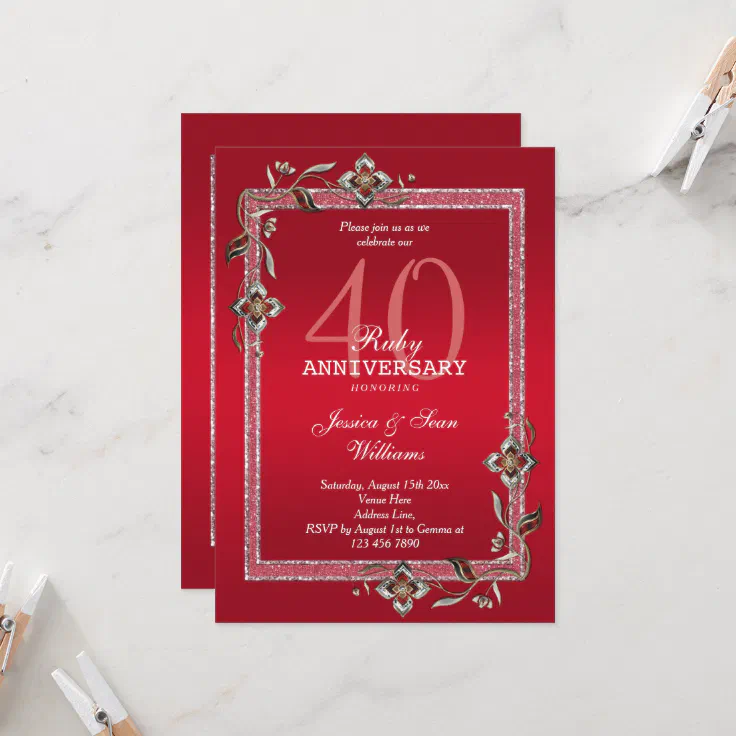 Ruby Red Gems & Glitter Ruby 40TH Wedding Invitation | Zazzle