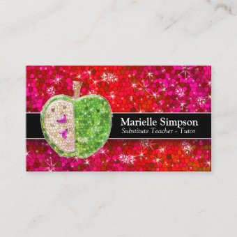 Ruby Red Glitter Apple Substitute Teacher Tutor Business Card | Zazzle