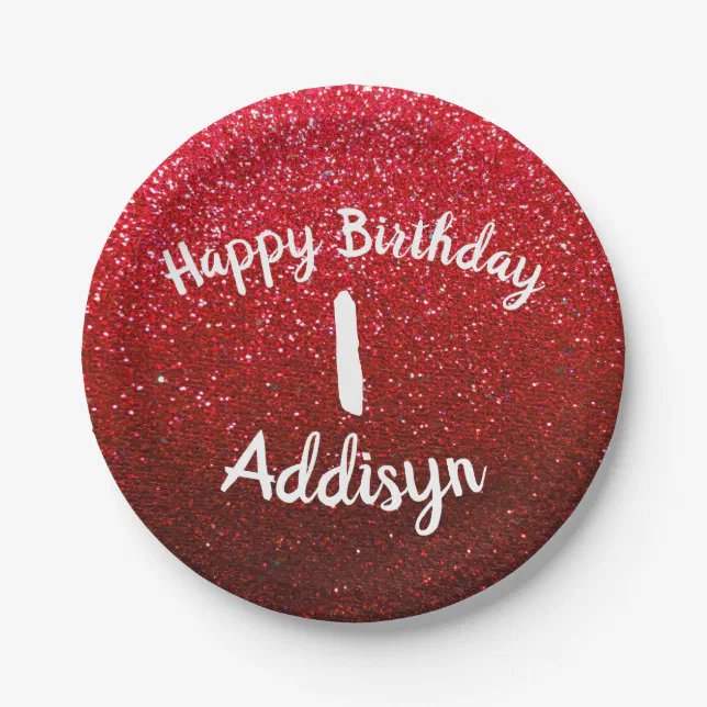 Ruby Red Glitter Metallic Ombre Birthday Sparkles Paper Plates | Zazzle