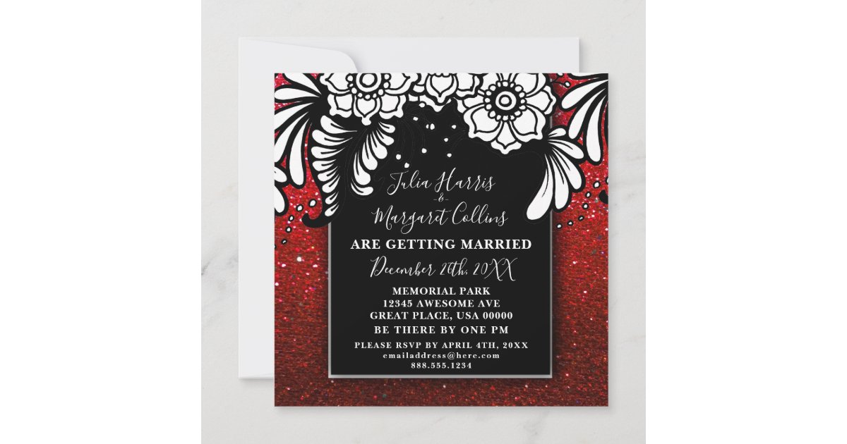 Ruby Red Glitter Ombre Sparkles Elegant Floral Invitation | Zazzle