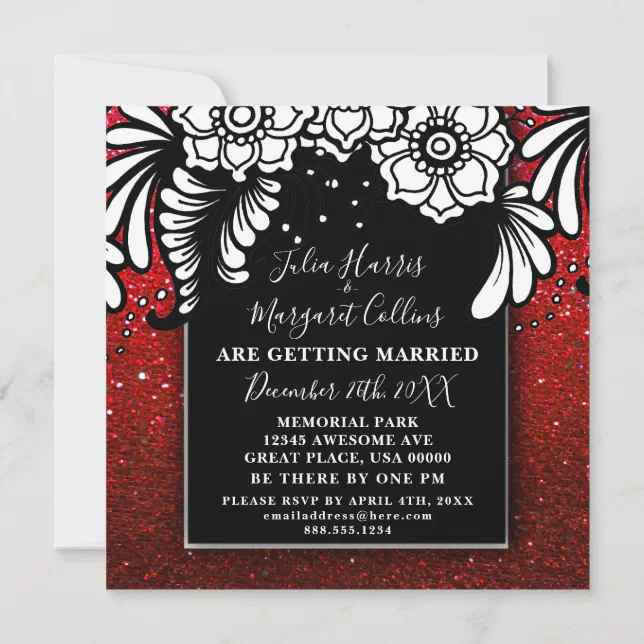 Ruby Red Glitter Ombre Sparkles Elegant Floral Invitation | Zazzle