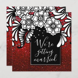 Ruby Red Glitter Ombre Sparkles Elegant Floral Invitation | Zazzle