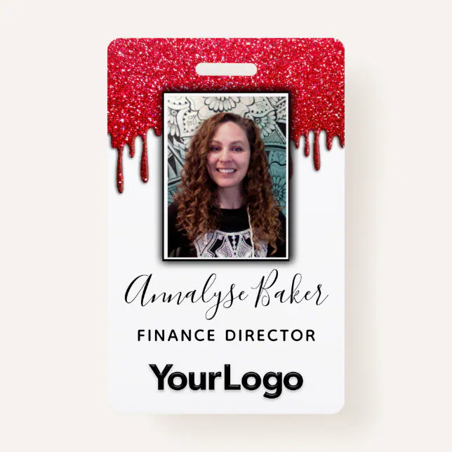 Ruby Red Glitter Professional CNA Nurse Photo Name Badge | Zazzle