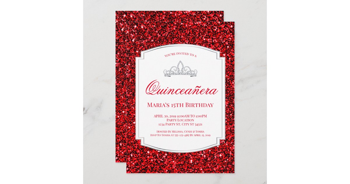 Ruby Red Glitter Quinceañera Invitations | Zazzle