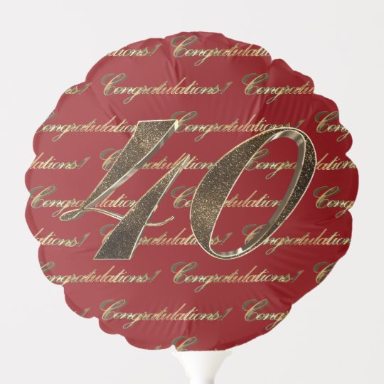 Ruby Red Gold Number 40th Anniversary Congrats Balloon | Zazzle.com