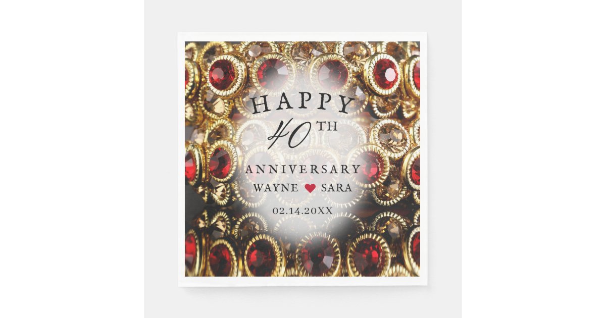 Ruby Red Jeweled 40th Wedding Anniversary Napkins | Zazzle