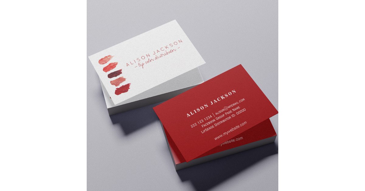 Ruby red lipstick swatches lip color distributor business card | Zazzle