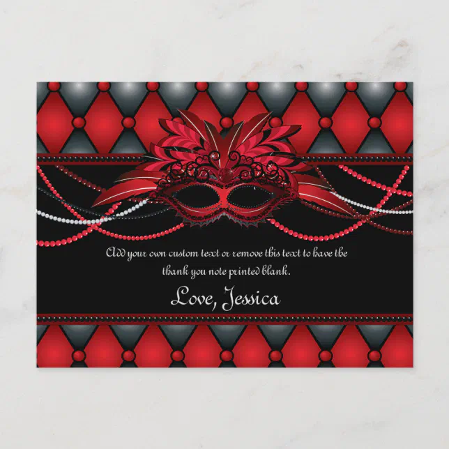 Ruby Red Masquerade Thank You Cards | Zazzle