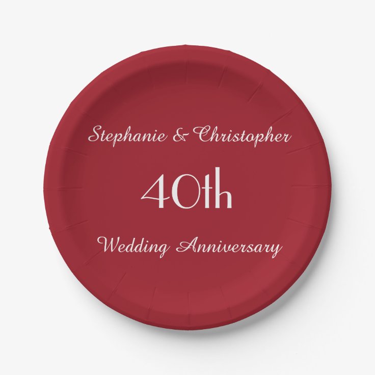 Ruby Red Paper Plates 40th Wedding Anniversary | Zazzle