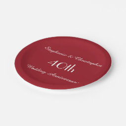 Ruby Red Paper Plates 40th Wedding Anniversary | Zazzle