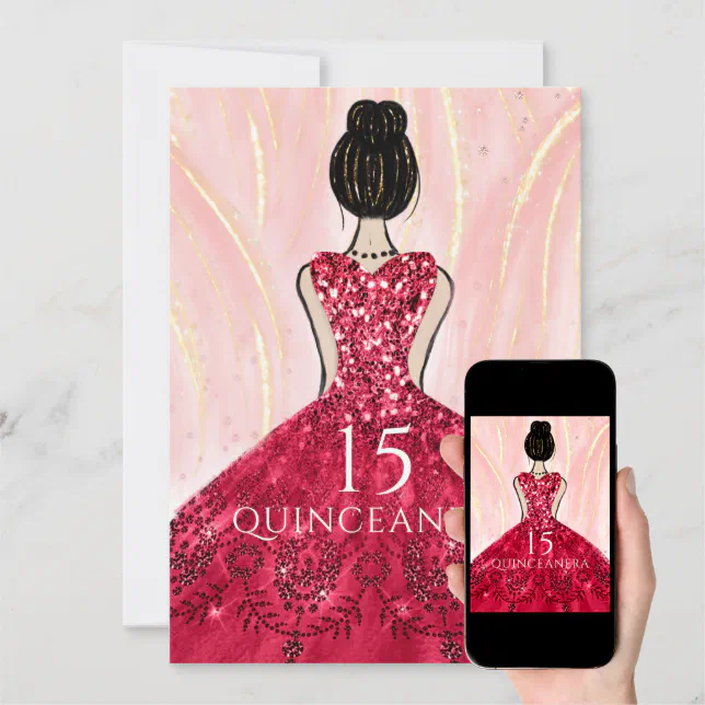 Ruby Red Princess Dress Quinceanera Party Invitation | Zazzle