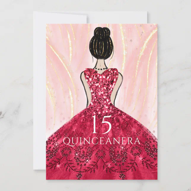 Ruby Red Princess Dress Quinceanera Party Invitation | Zazzle