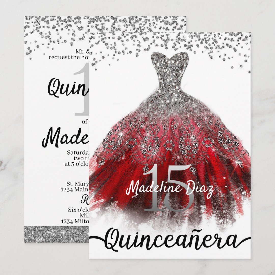 Ruby Red Quinceañera Dress Birthday Invitation | Zazzle