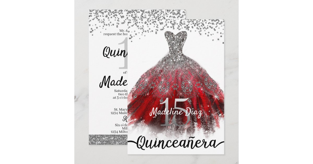 Ruby Red Quinceañera Dress Birthday Invitation | Zazzle