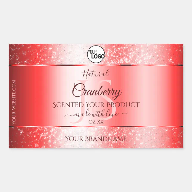 Ruby Red Soft Glitter Product Labels Monogram Logo | Zazzle