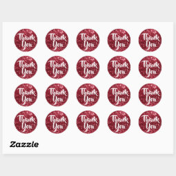 Ruby Red Sparkly Faux Glitter Thank You Classic Round Sticker | Zazzle