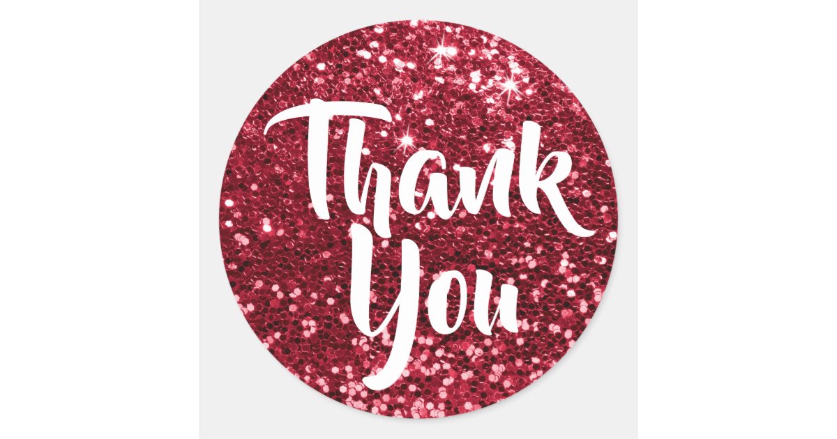 Ruby Red Sparkly Faux Glitter Thank You Classic Round Sticker | Zazzle