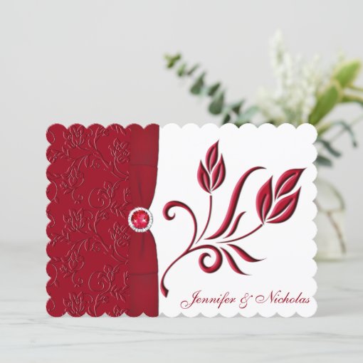 Ruby Red & White Floral Wedding Invitation | Zazzle