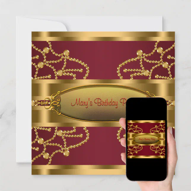 Ruby Red Wine and Burgundy Gold Birthday Party Invitation | Zazzle