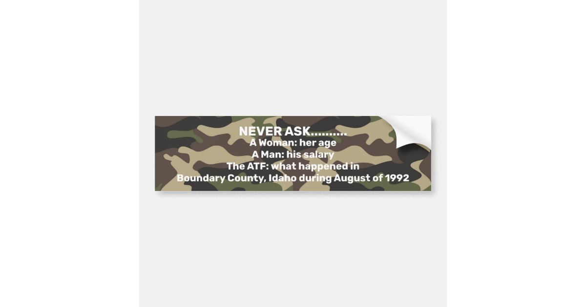 Ruby Ridge/ATF bumper sticker | Zazzle