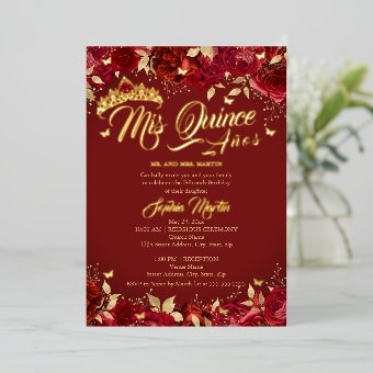 Ruby Rose Red Mis Quince Quinceanera Foil Invitation | Zazzle