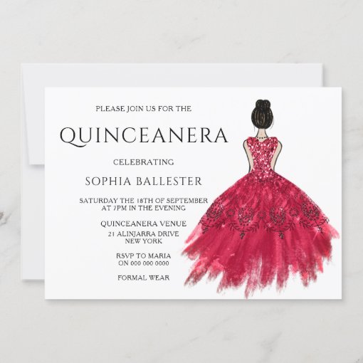 Ruby Sparkle Princess Dress Quinceanera Party Invitation | Zazzle