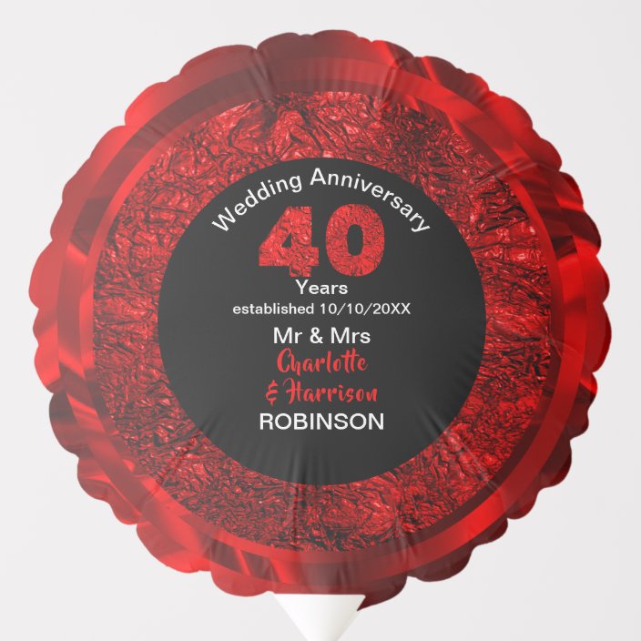 Ruby Wedding Anniversary 40 Years Personalized Bal Balloon | Zazzle.com