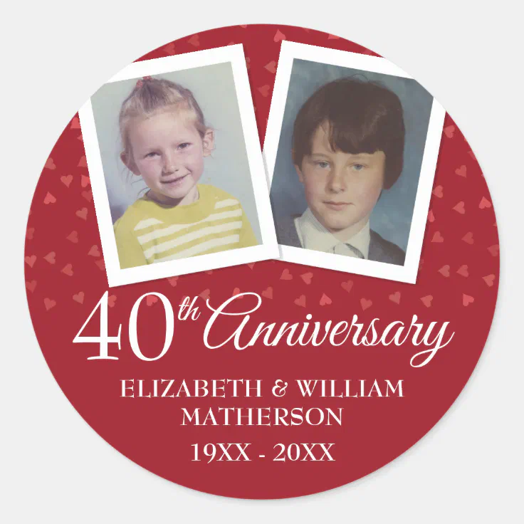 Ruby Wedding Anniversary Childhood Photos Classic Round Sticker | Zazzle