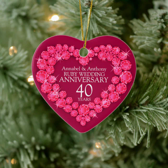 Ruby Wedding Anniversary red heart ornament | Zazzle