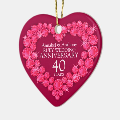 Ruby Wedding Anniversary red heart ornament | Zazzle