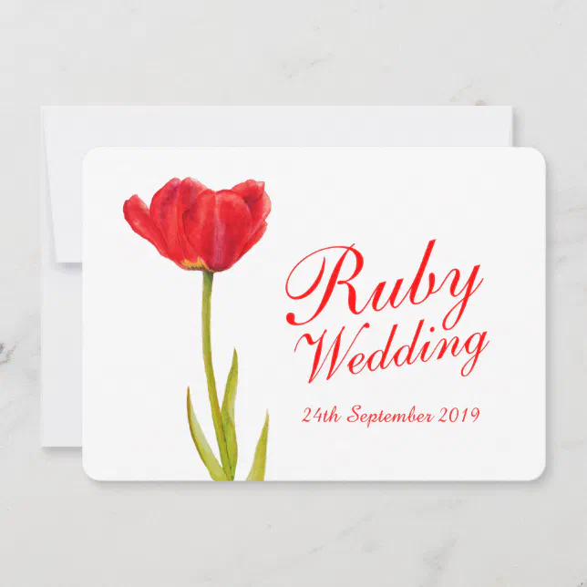 Ruby wedding party red tulip art 40th invite | Zazzle