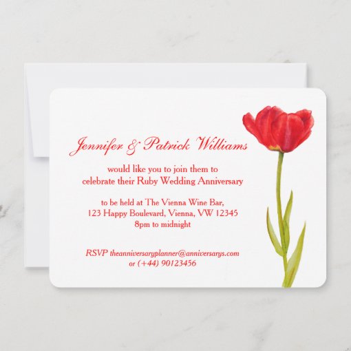 Ruby wedding party red tulip art 40th invite | Zazzle